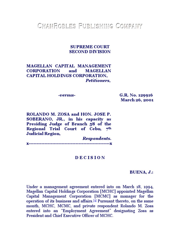 Magellan Capital Management Corporation vs. Zosa, G.R. No. 129916 ...