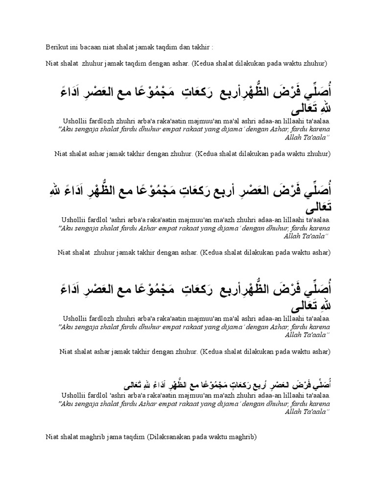 Berikut Ini Bacaan Niat Shalat Jamak Taqdim Dan Takhir | PDF | Agama & Spiritualitas