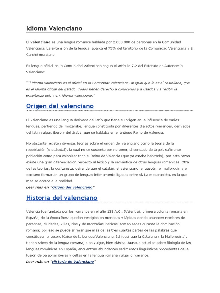 Idioma Valenciano | PDF | Lengua española | Lenguas de Europa