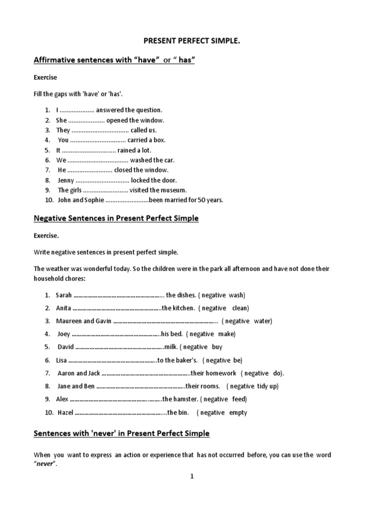 Present Perfect Simple Exercises | PDF | Verb | Question