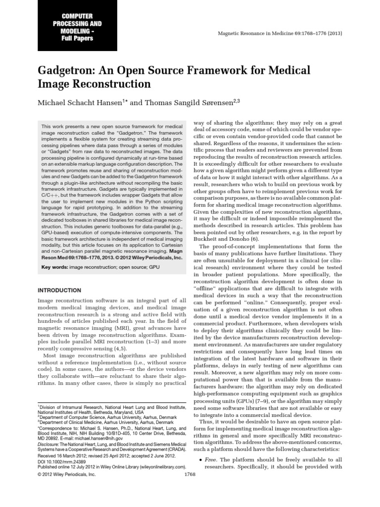 Gadgetron: An Open Source Framework For Medical Image Reconstruction ...