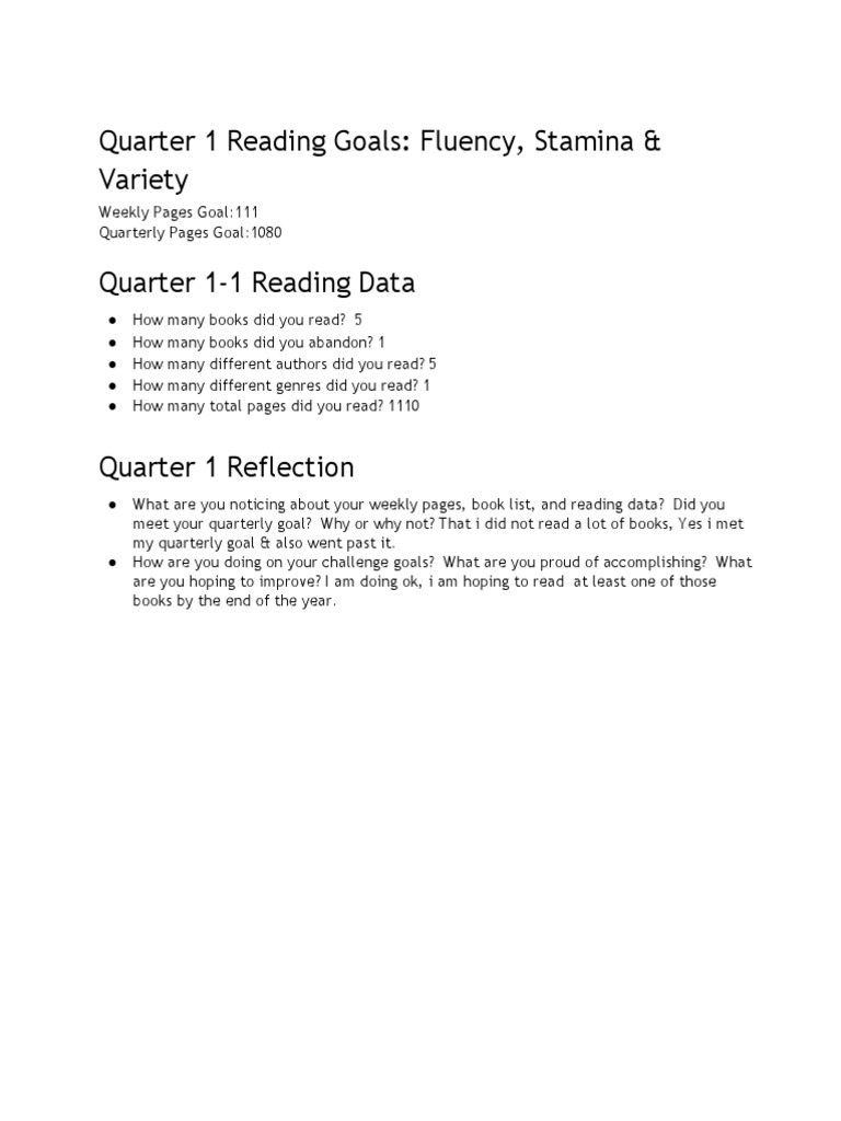 Q1 Reading Goals & Progress Report | PDF