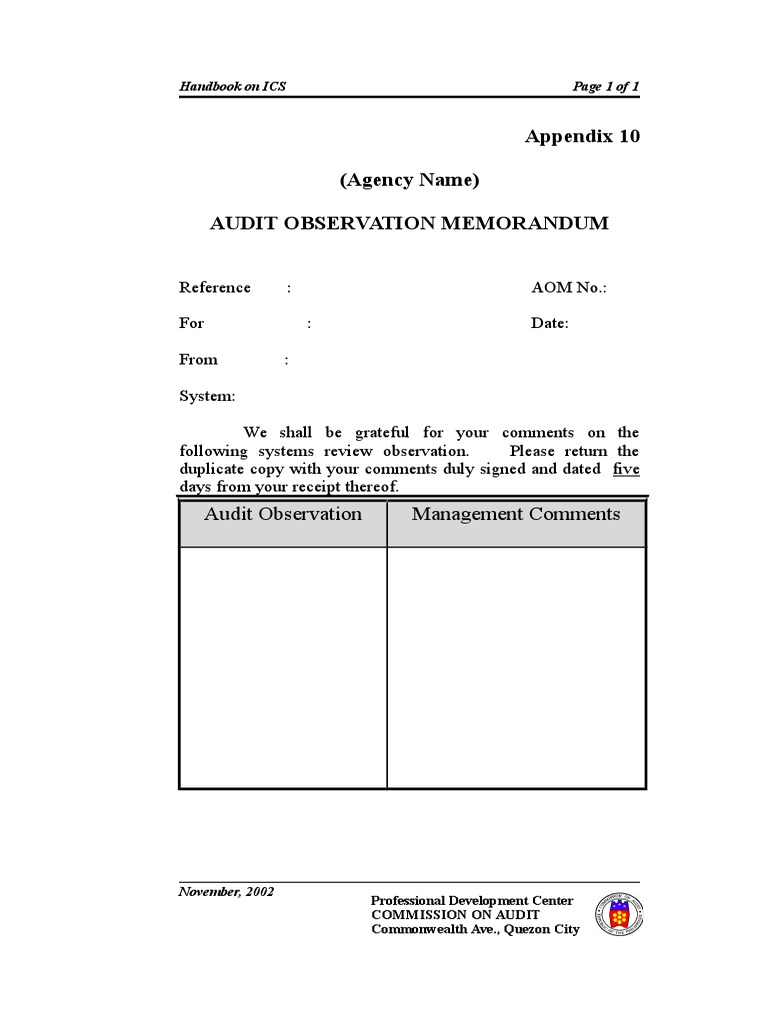Audit Observation Memorandum Template | PDF