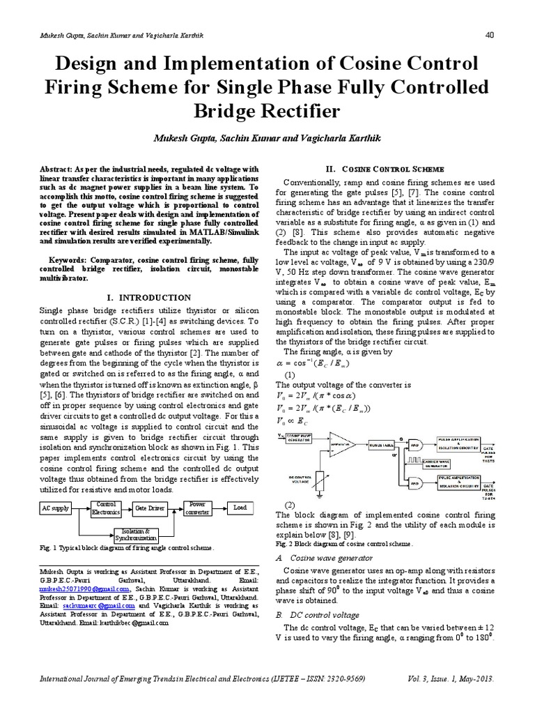 Design and Implementation of Cosine Control Firing Scheme For Single Phase Fully Controlled ...