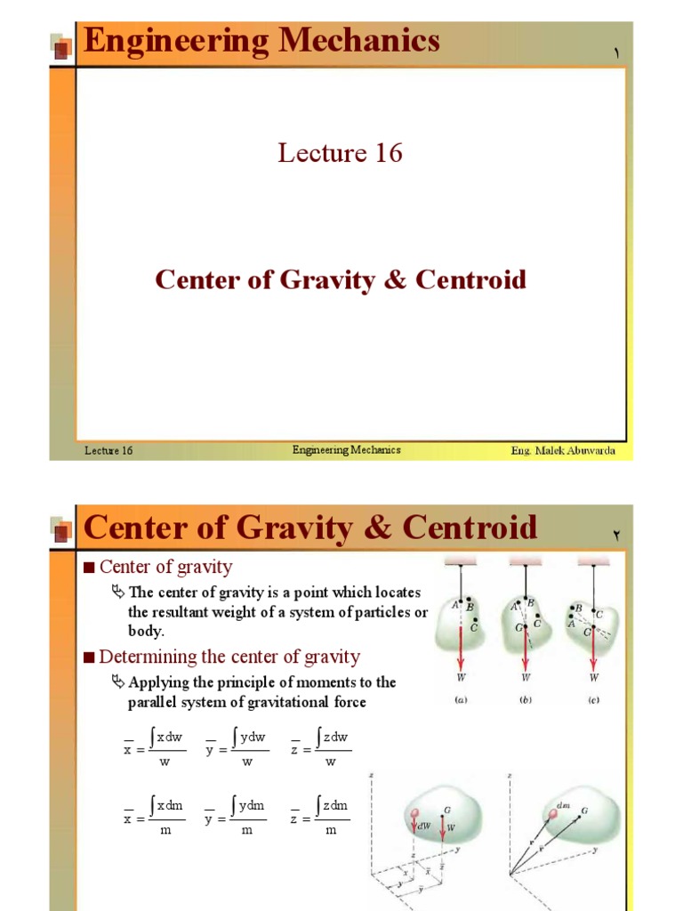 Engineering Mechanics: Center of Gravity & Centroid | PDF | Center Of Mass | Gravity