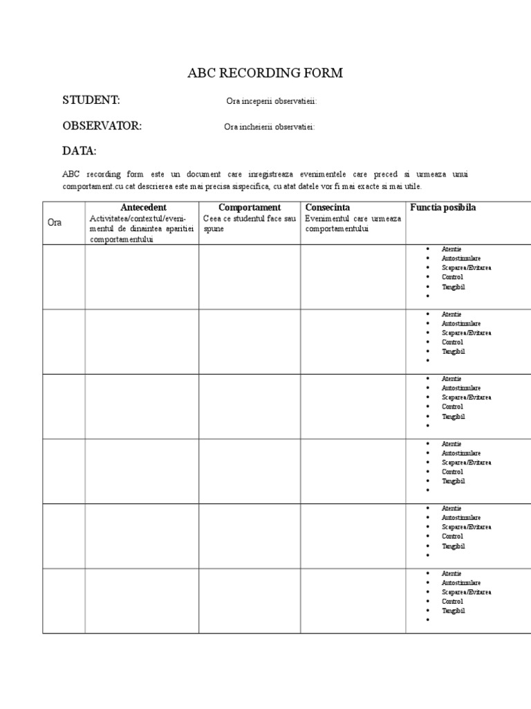 ABC Behavior Recording Form | PDF