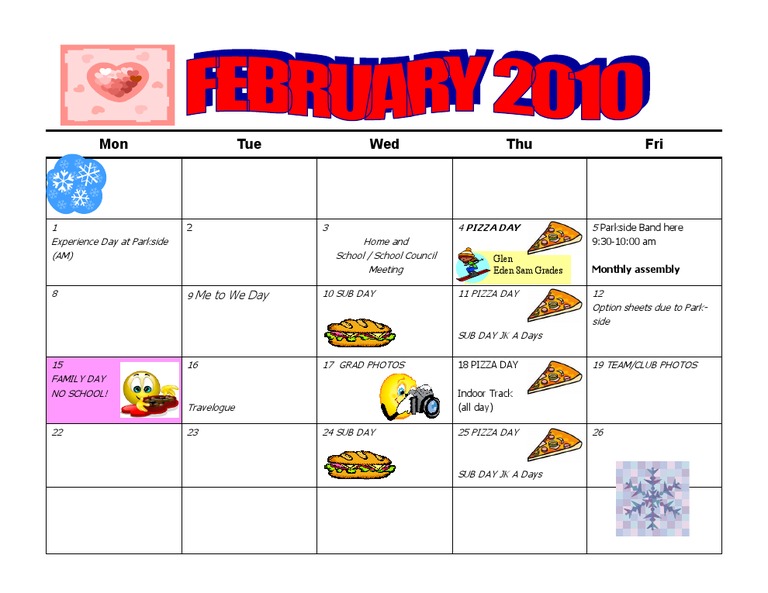 Parkside School February Events Calendar | PDF