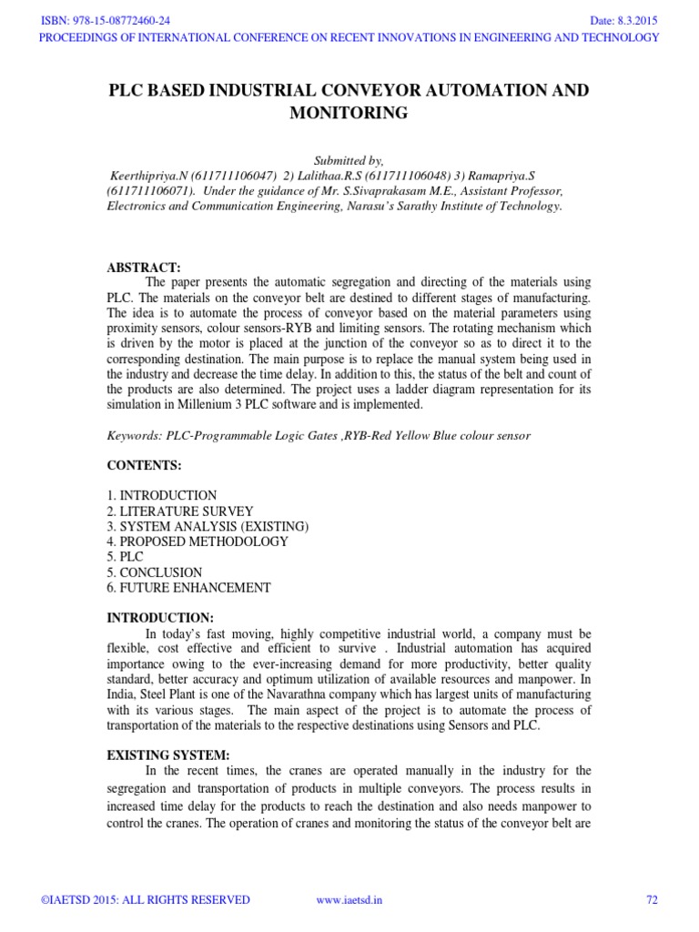 PLC Based Industrial Conveyor Automation and | PDF | Programmable Logic ...