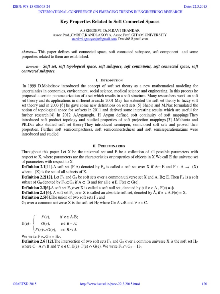 Key Properties Related To Soft Connected Spaces | PDF | Topology | Mathematical Concepts