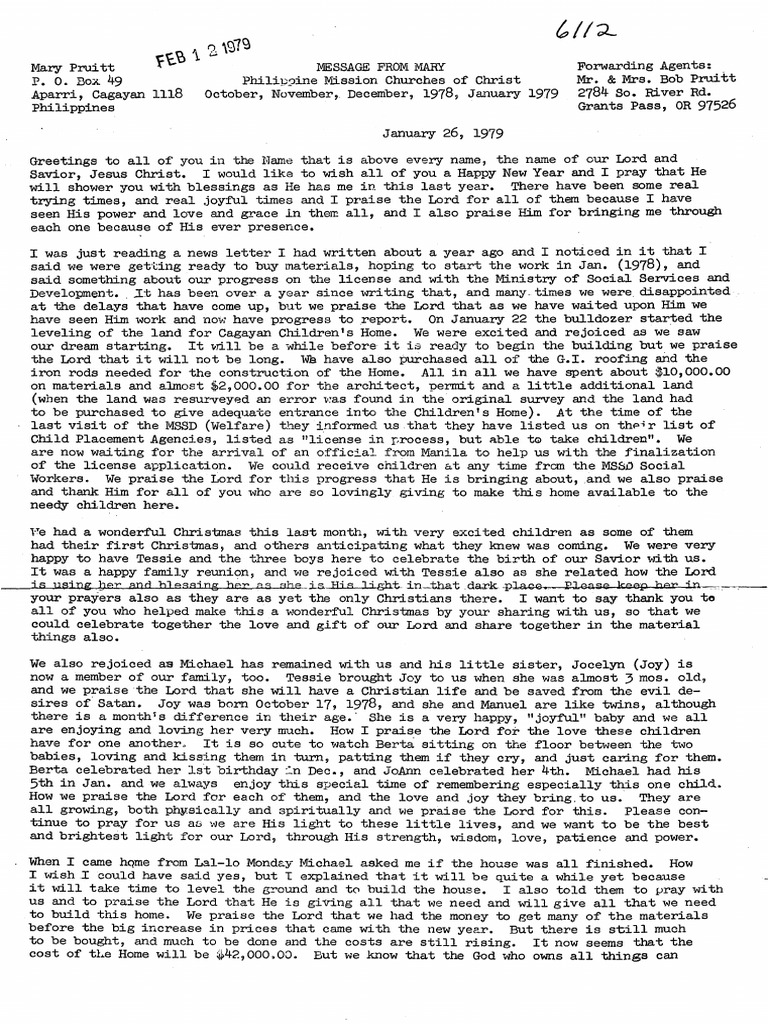 Pruitt Mary 1979 Philippines | PDF | Evangelism | Jesus
