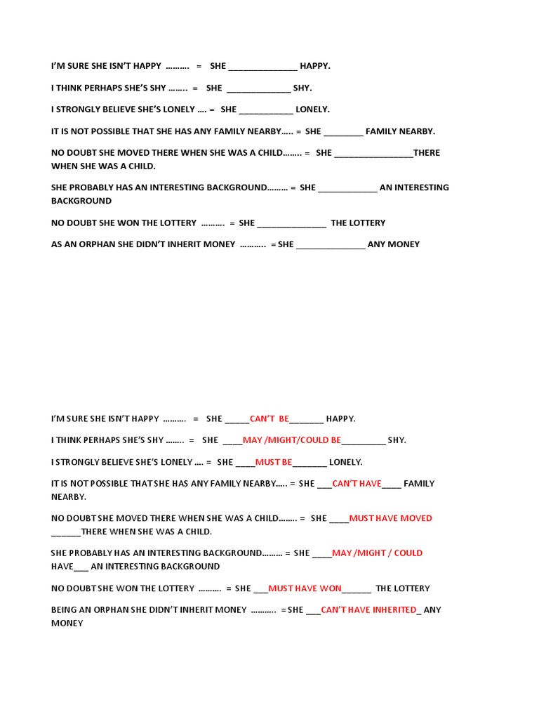 Modal Verbs for Speculation Exercises | PDF
