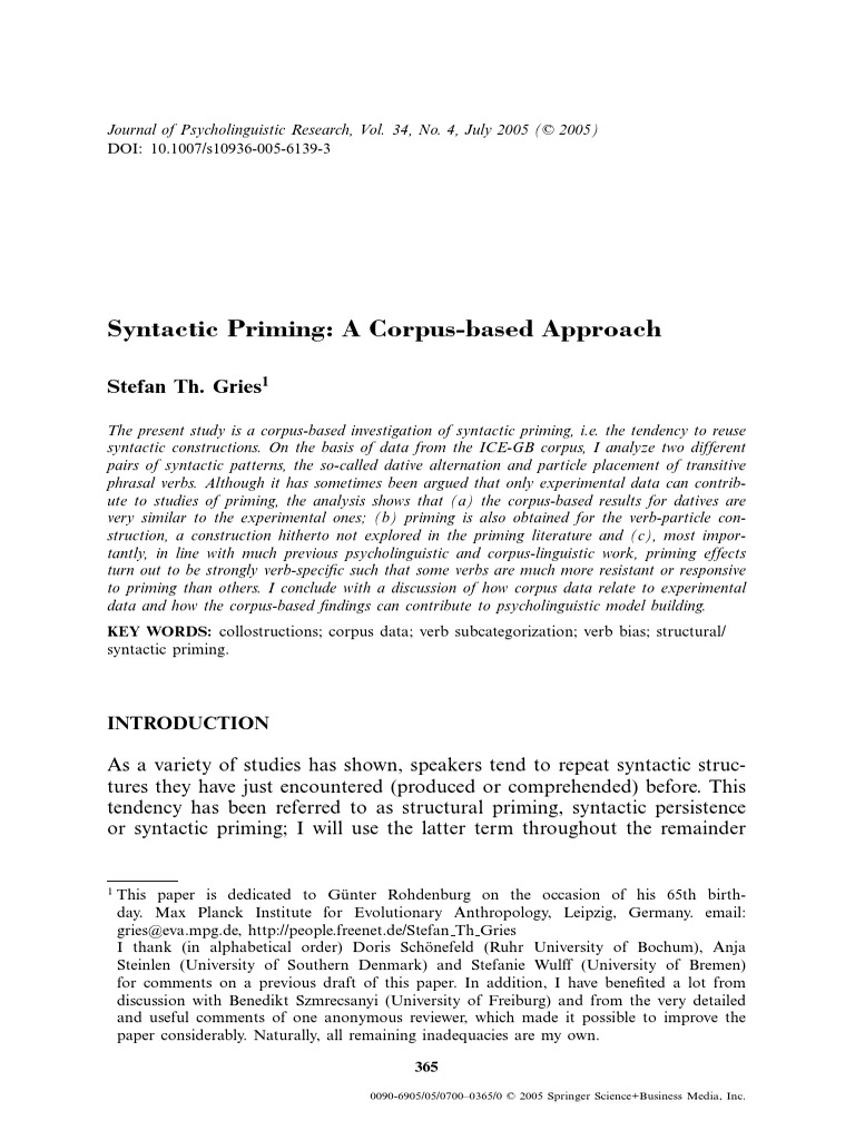 Syntactic Priming | PDF | Priming (Psychology) | English Language
