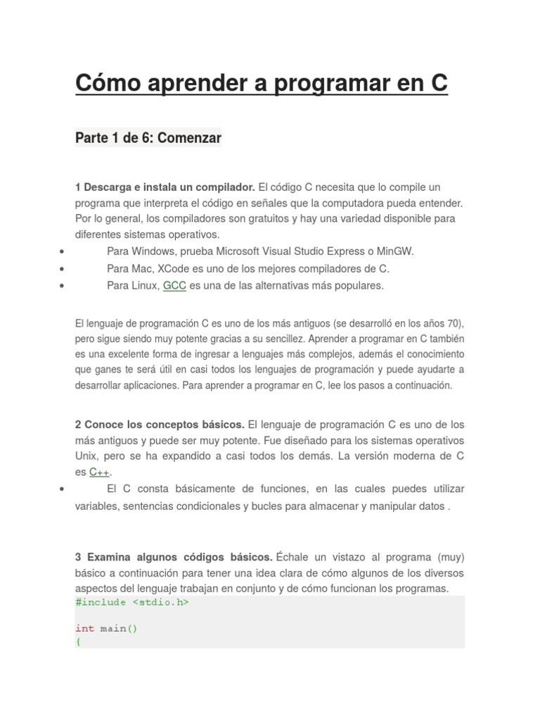 Cómo Aprender A Programar en C | PDF | Programa de computadora ...