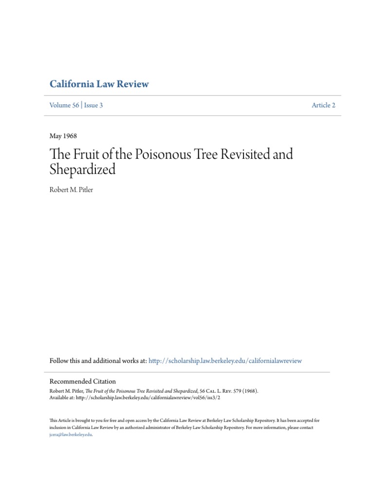 California Law Review Examines Fruit of the Poisonous Tree Doctrine ...
