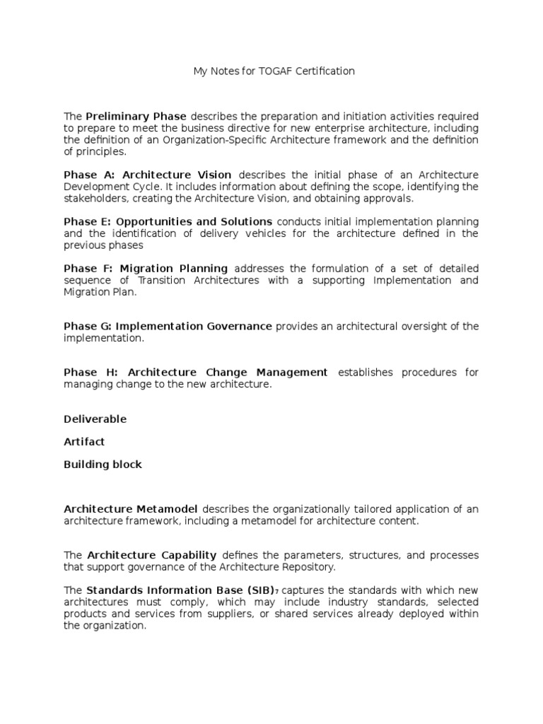 TOGAF Certification Study Notes | PDF | Enterprise Architecture | System