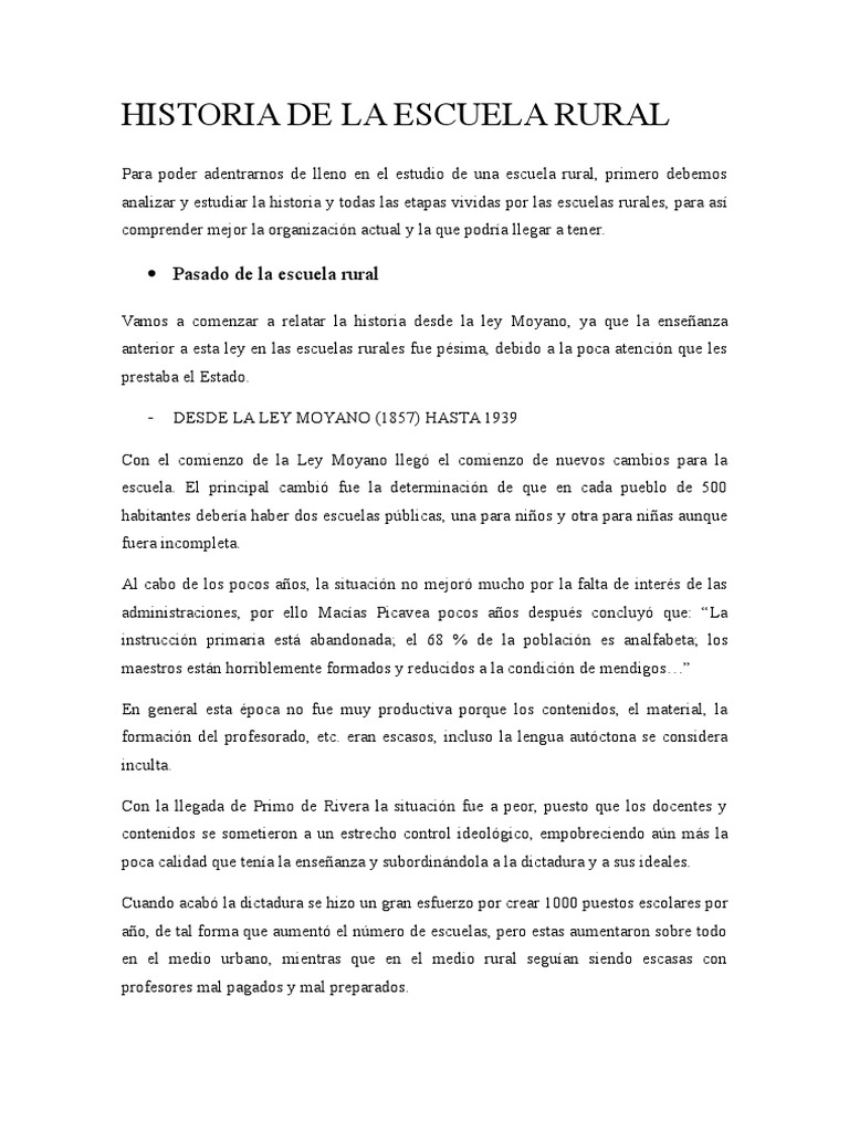 Historia de La Escuela Rural | PDF | Jardín de infancia | Maestros