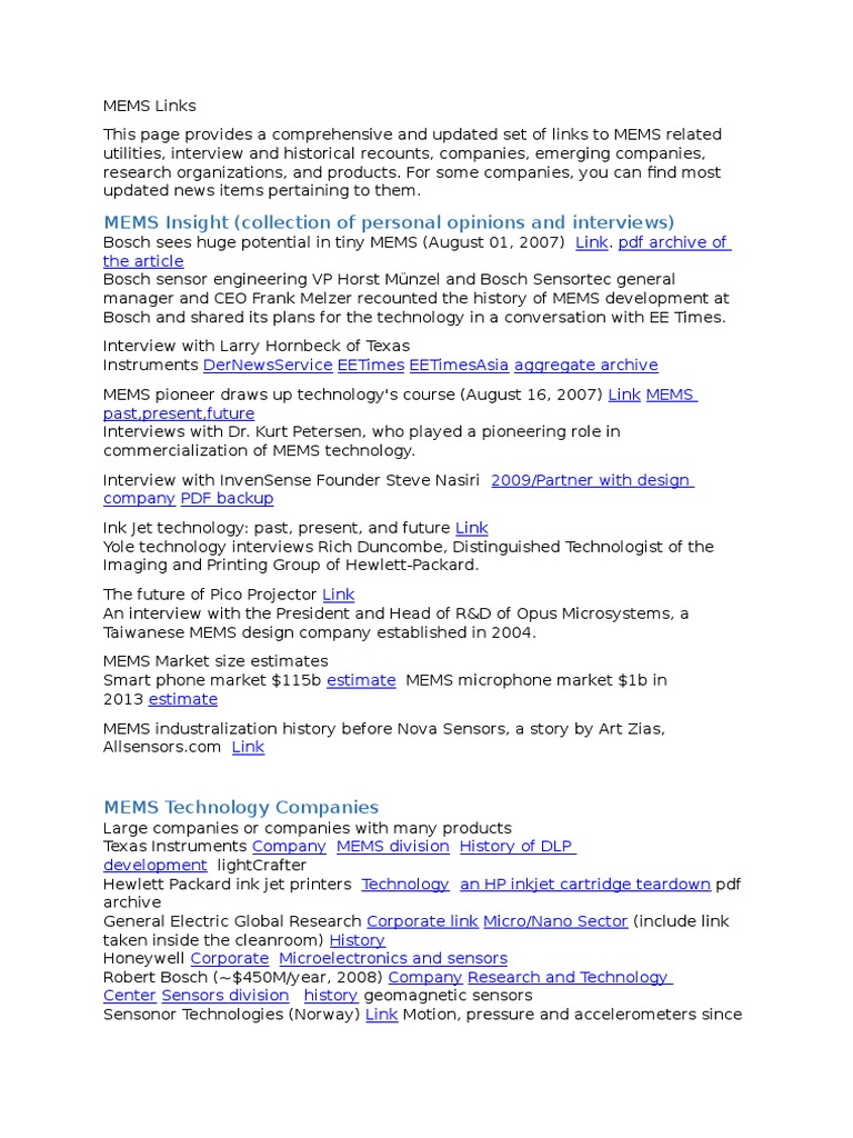 MEMS Insight (Collection of Personal Opinions and Interviews) | PDF ...