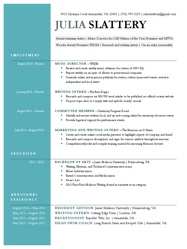 Julia Slattery Resume 2015 | PDF | Social Science | Travel