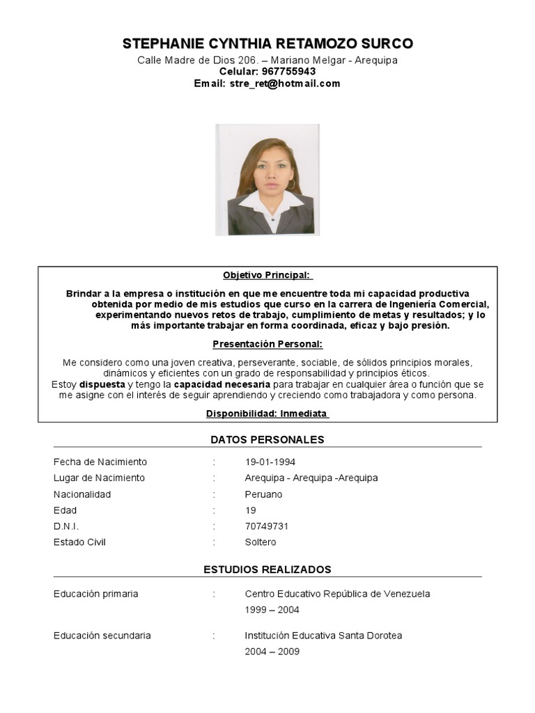 CV Stephanie | PDF | Perú | Seguro