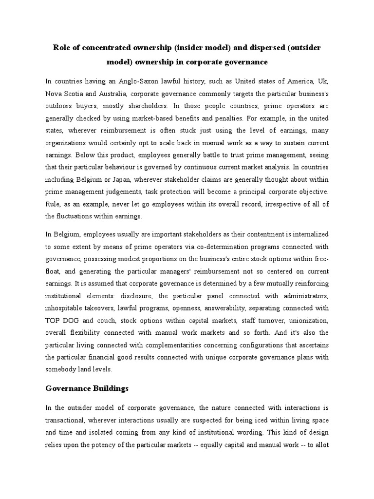 Role of Concentrated Ownership (Insider Model) and Dispersed (Outsider ...