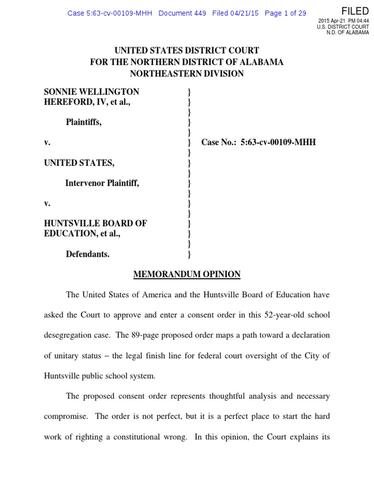 Judge Madeline Haikala's Opinion On Huntsville Desegregation Plan | PDF ...