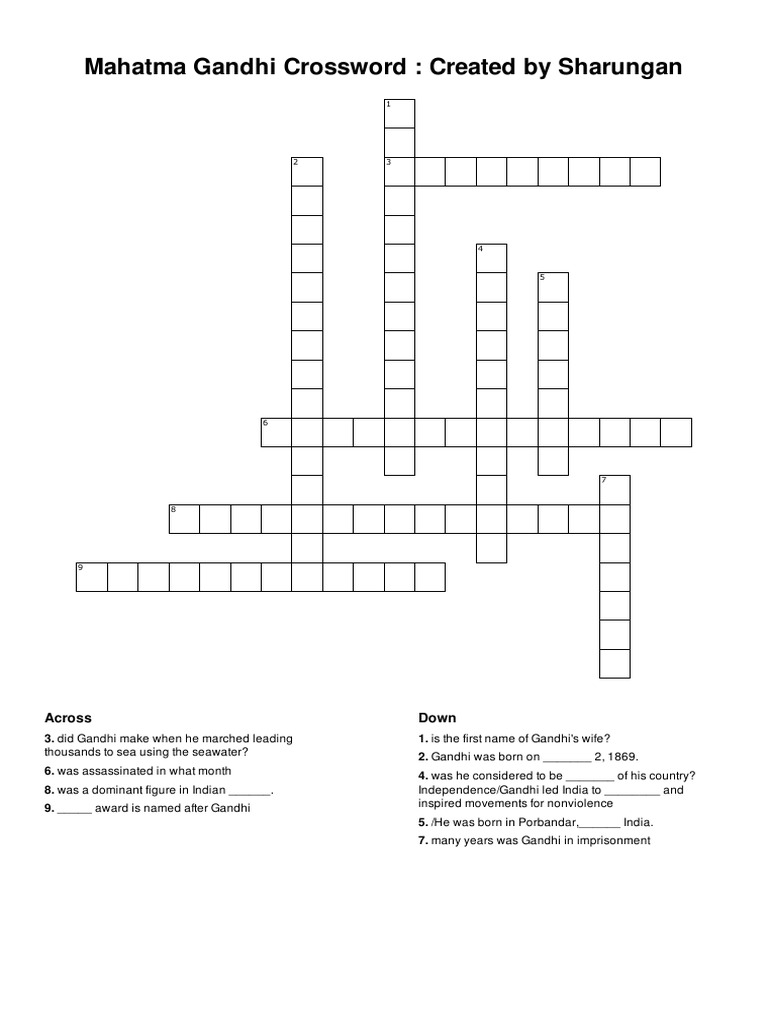 Gandhi Crossword Puzzle | PDF