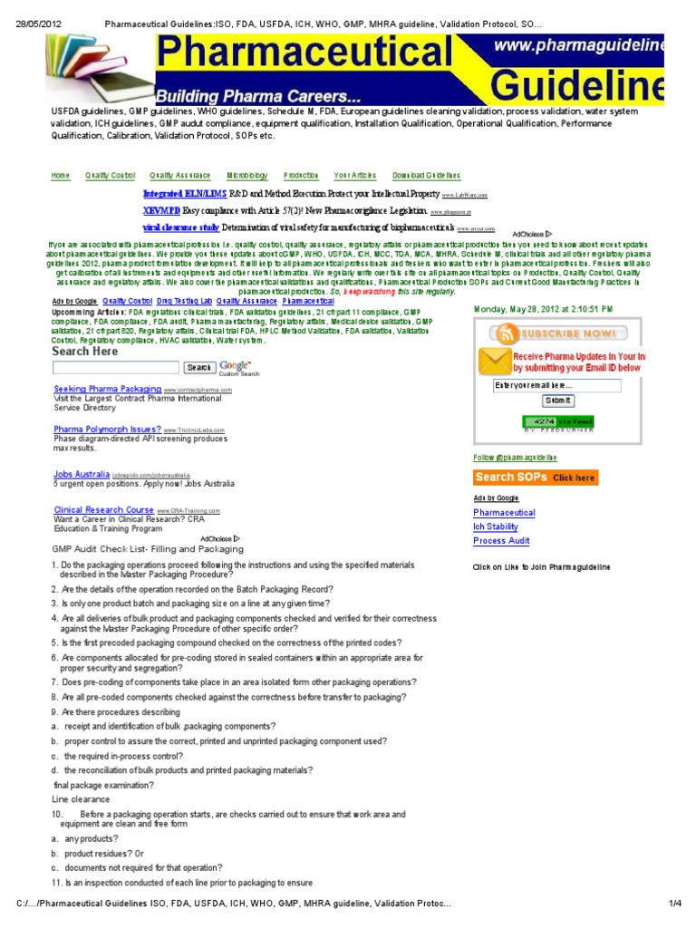 Pharmaceutical Guidelines - ISO, FDA, USFDA, ICH, WHO, GMP, MHRA ...