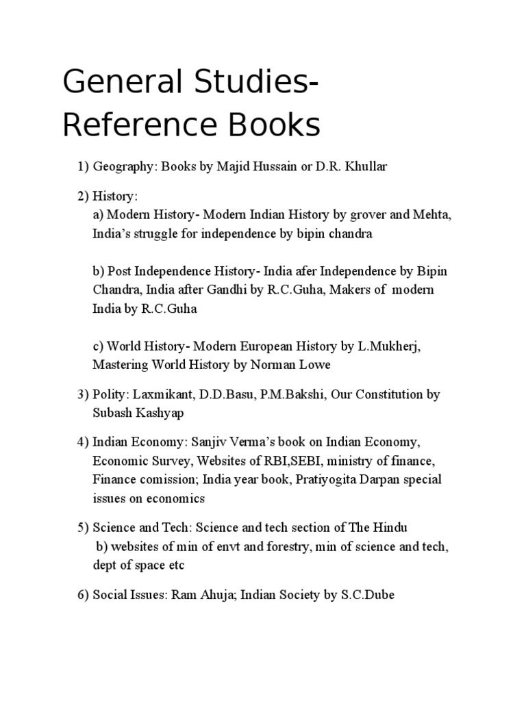 Essential GS Reference Books List | PDF