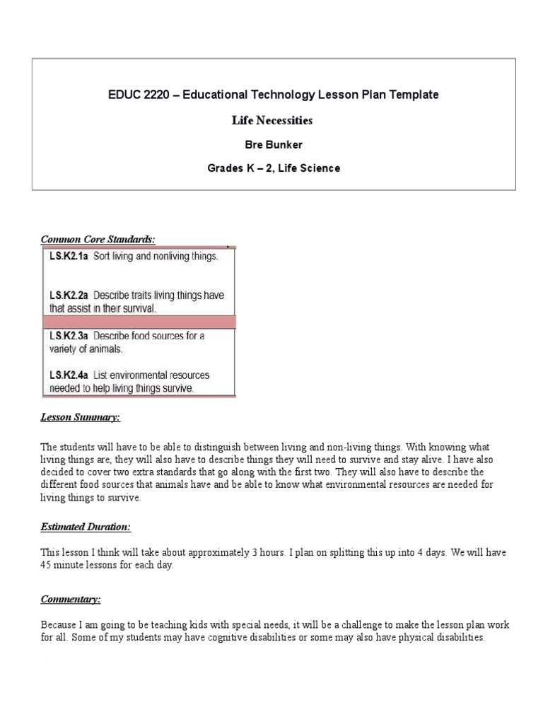 My Technology Lesson Plan | Download Free PDF | Special Education ...