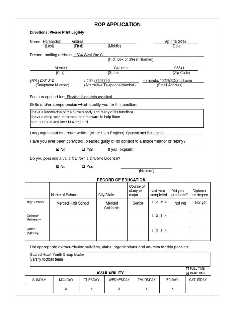 ROP Job Application Form Template | PDF