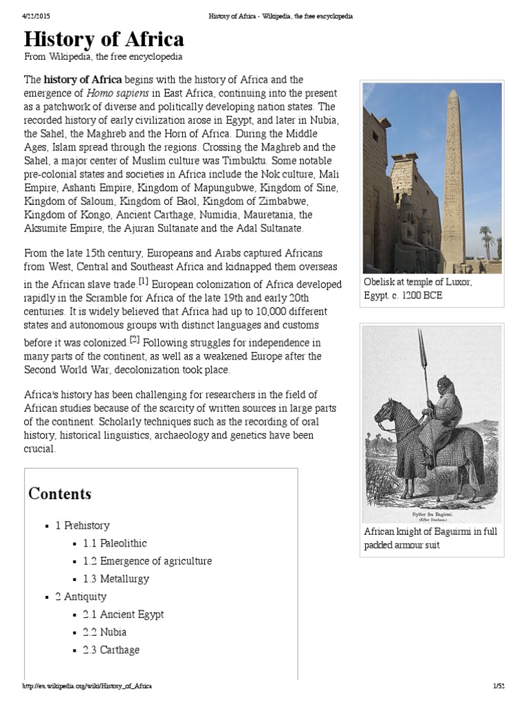History of Africa - Wikipedia, The Free Encyclopedia | PDF | Homo ...