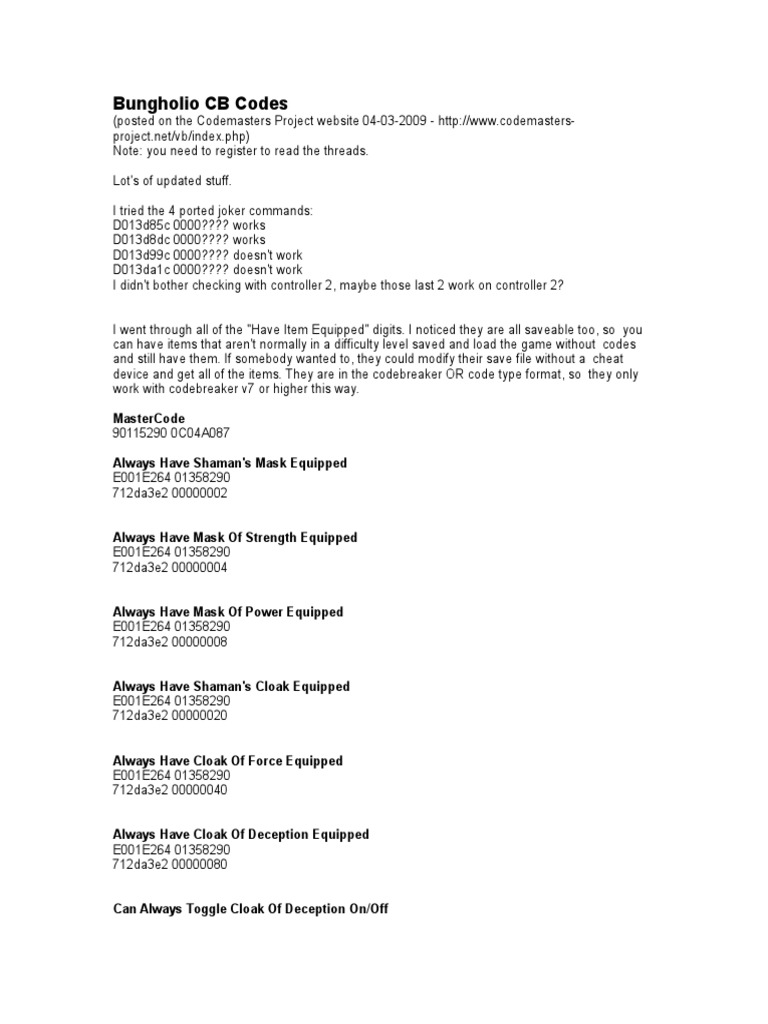 Bungholio CB Codes | Download Free PDF | Computing