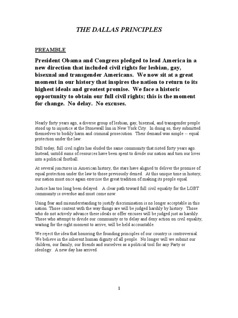 The Dallas Principles: Preamble | PDF | Discrimination | Civil And ...
