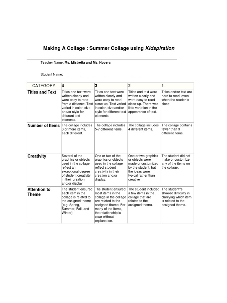 Summer Collage Project Assessment | PDF