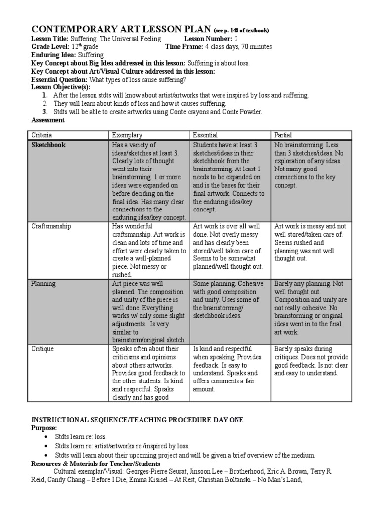 Castaneda, Contemporary Art Lesson Plan Suffering | PDF | Brainstorming ...