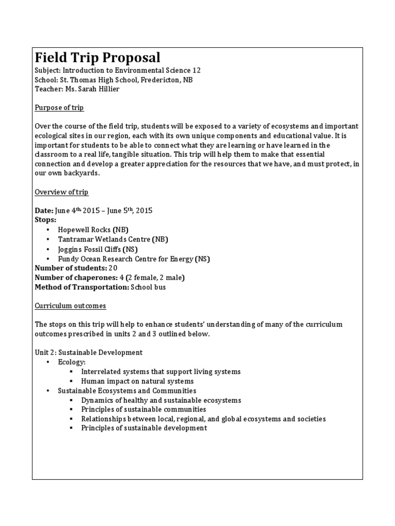 Field Trip Proposal FREE 10+ Field Trip Proposal Samples In PDF | MS