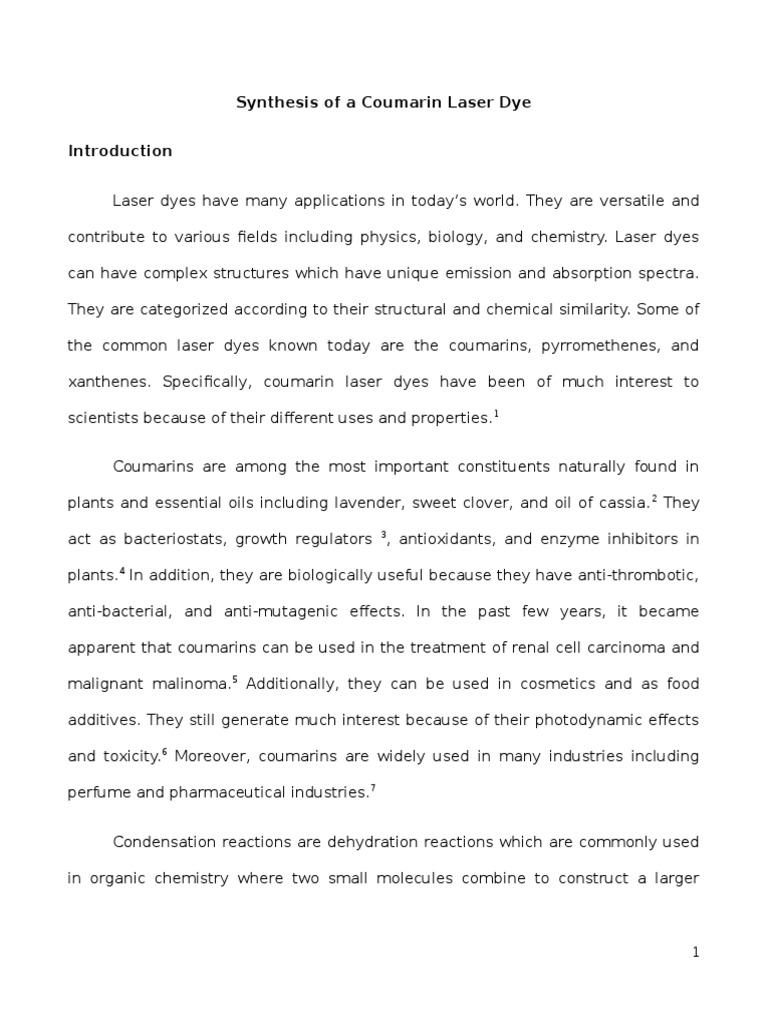 Synthesis of A Coumarin Laser Dye | PDF | Aldehyde | Chemical Substances