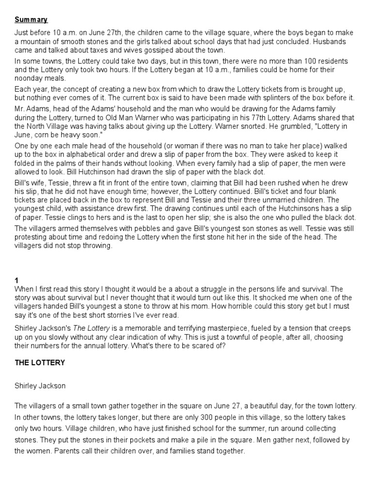 The Lottery Ticket Summary | PDF