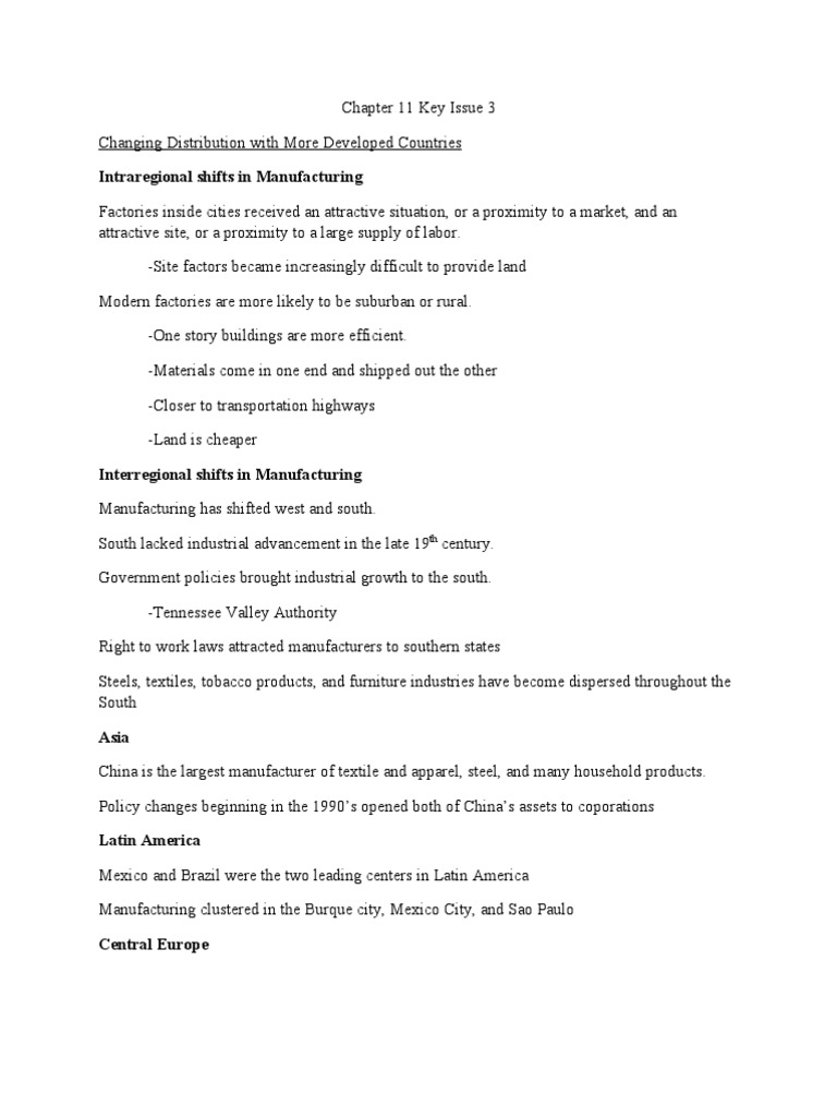 AP Human Geography Chapter 11 Key Issue 3 | PDF | Factory | Southern ...