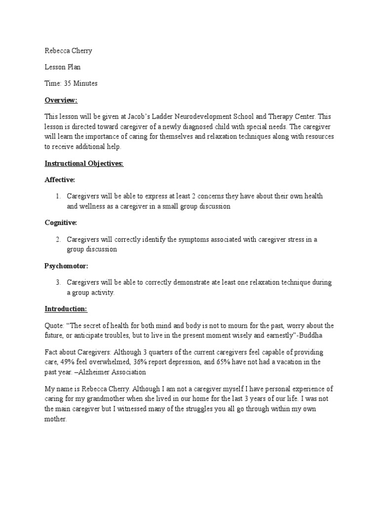 lesson plan caring for the caregivers | Breathing | Relaxation (Psychology)