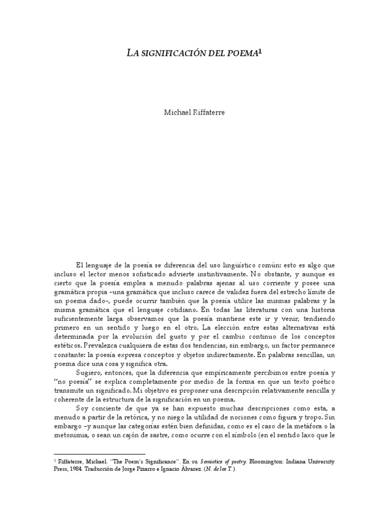 Riffaterre La Significaci N Del Poema | PDF | Poesía | Metáfora