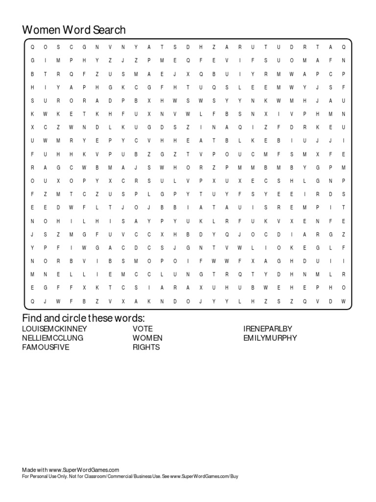 Women Word Search Word Search | PDF | Leisure
