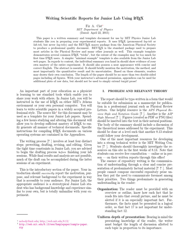 Sample Lab Report in Latex (MIT) | PDF | Data | Computing And ...