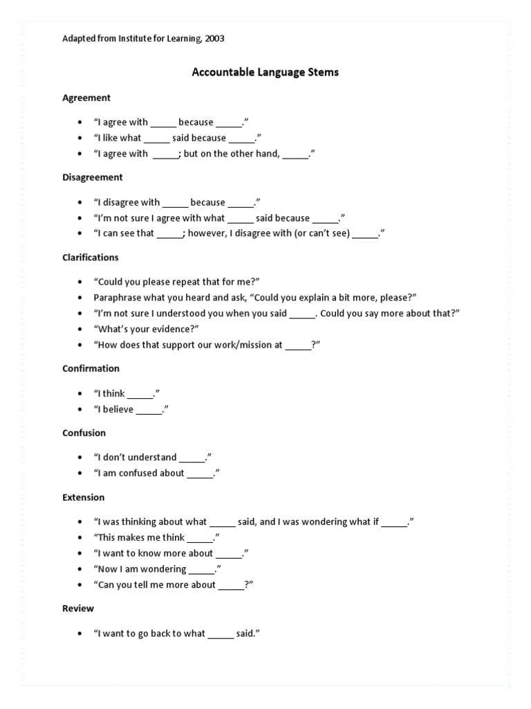 Accountable Talk Language Stems | PDF