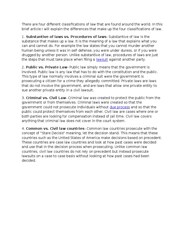 Classification of Law | Download Free PDF | International Law | Common Law