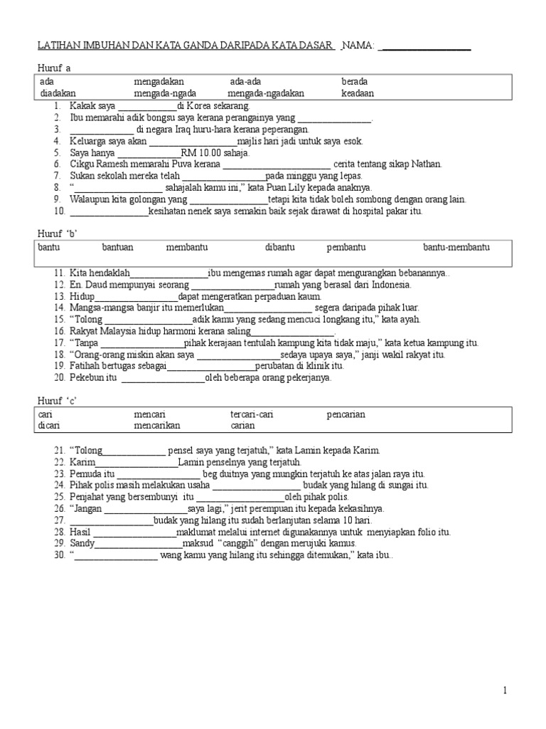 100 Latihan Kata Dasar, Kata Ganda Berimbuhan | PDF