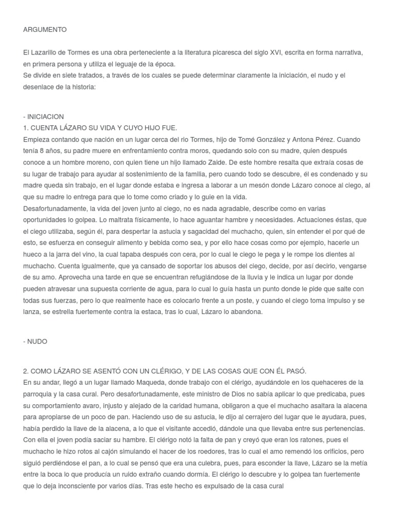 ARGUMENTO Lazarillo de Tormes