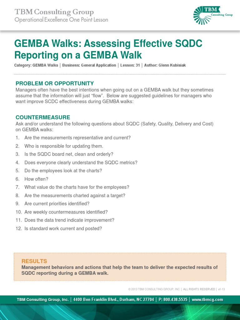 GEMBA Walks: Assessing Effective SQDC Reporting On A GEMBA Walk | PDF