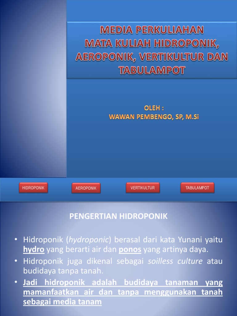 01 Media Pembelajaran MK Hidroponik Aeroponik Vertikultur Dan ...