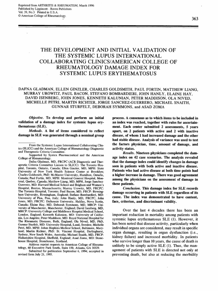 Slicc Acr Damage Index Sle | PDF
